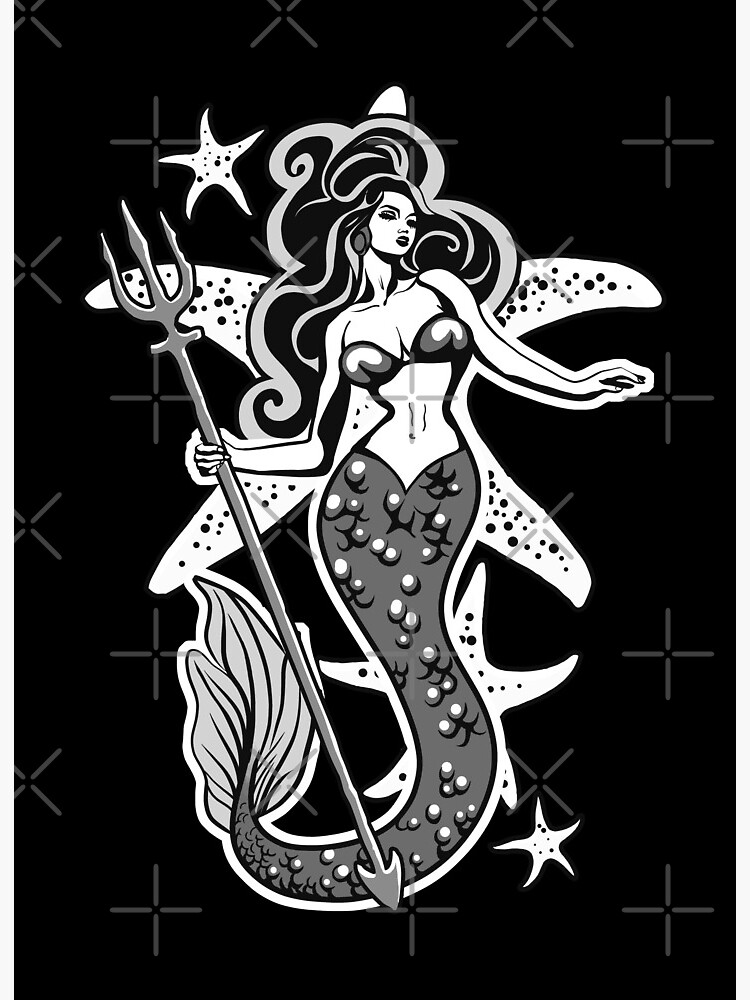 Dibujo Vintage De Sirena En Blanco Y Negro Sirena Ilustración
