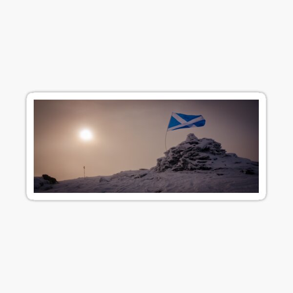 "Scottish Saltire on a frosty and snow capped mountain" Sticker for ...