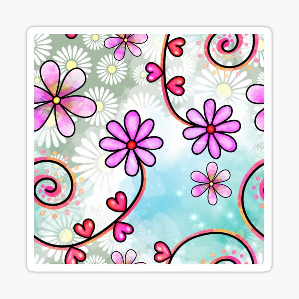 "Lavender Heart Doodle White Daisy Watermark" Sticker for Sale by ...