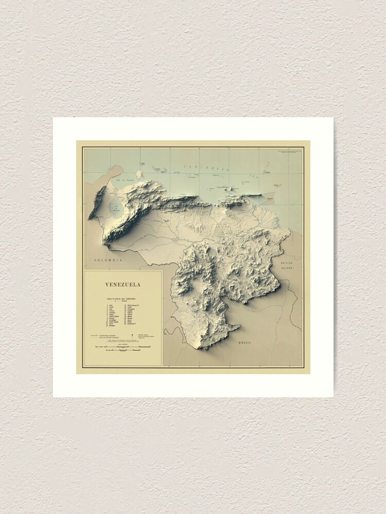"1948 Venezuela Relief Map 3D digitally-rendered" Art Print for Sale by ...