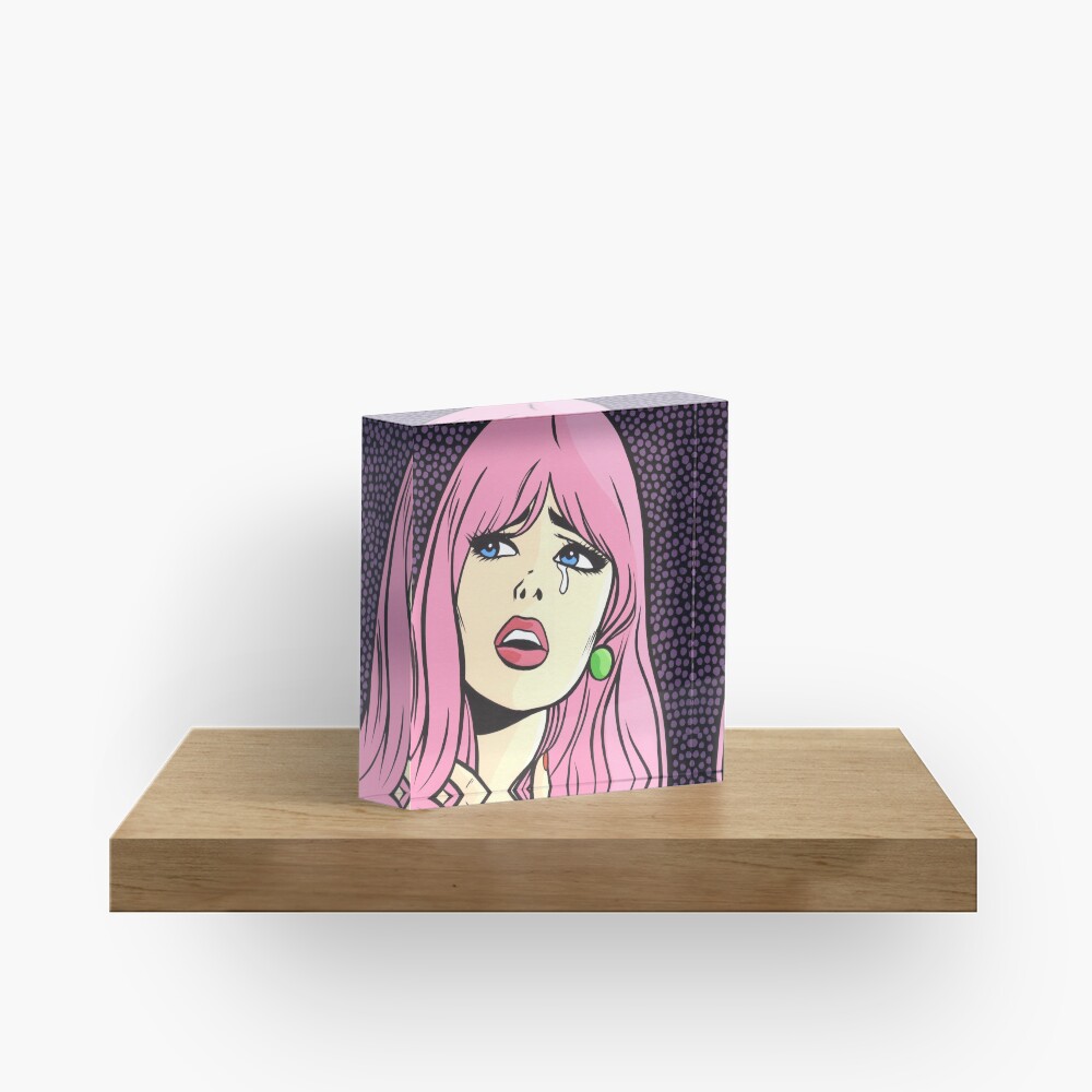 Pink Pop Art Crying Comic Girl Acrylic Block For Sale By Turddemon