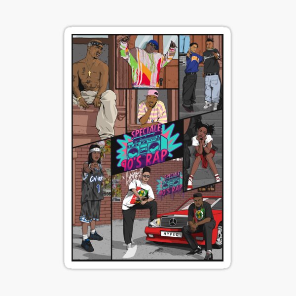 "90s rap!" Sticker for Sale by BOKKABOOM | Redbubble