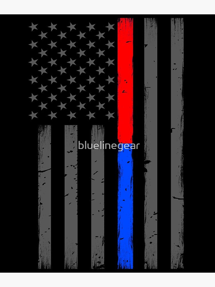 "Firefighter Police Red Blue Line Flag" Poster for Sale by bluelinegear ...