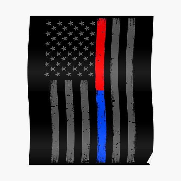 "Firefighter Police Red Blue Line Flag" Poster for Sale by bluelinegear ...