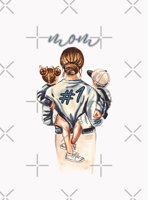 "Number One Mom Watercolor Illustration Mother With Children" by ...