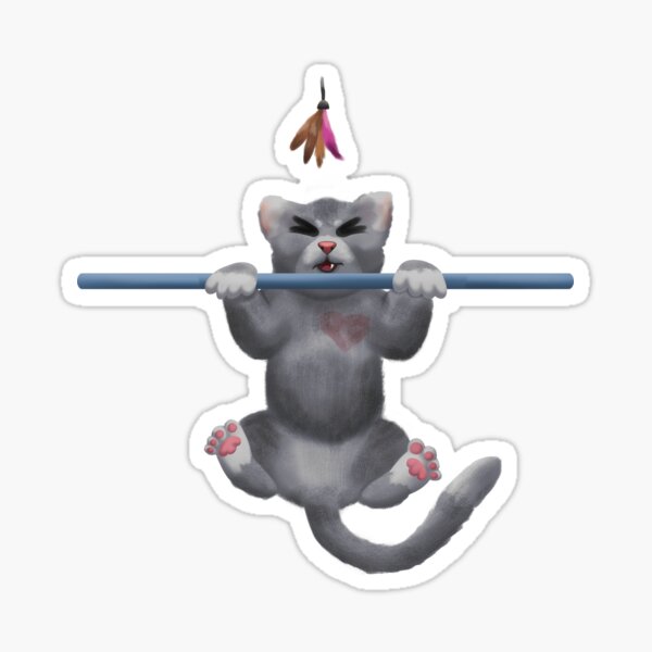 "Strong kitty doing pull-ups (No text)" Sticker by OcurrenciaStore ...