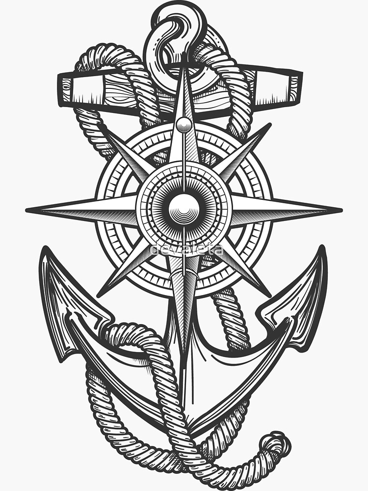 "Anchor with Compass Engraving Illustration" Sticker for Sale by ...