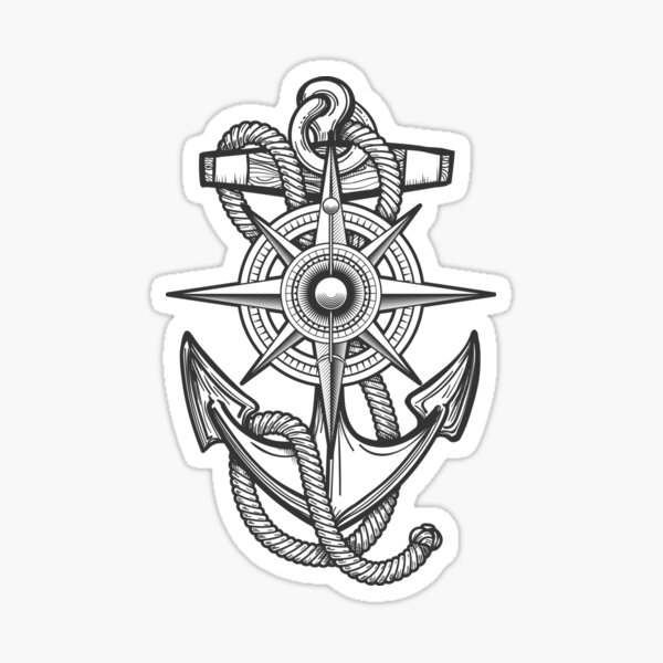 "Anchor with Compass Engraving Illustration" Sticker for Sale by ...