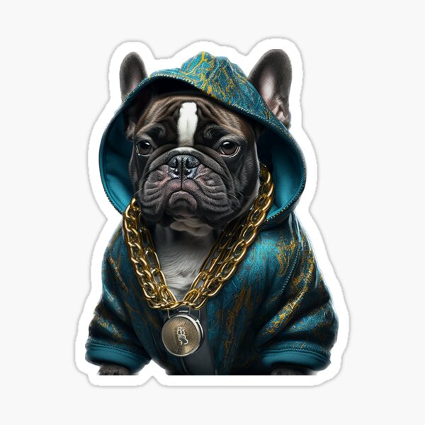 "Hip hop style french bulldog with gold chain" Sticker by DailyINVENTOR ...