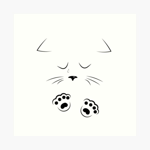 "outline drawing sad cat face with paws" Art Print by Alexx60 | Redbubble