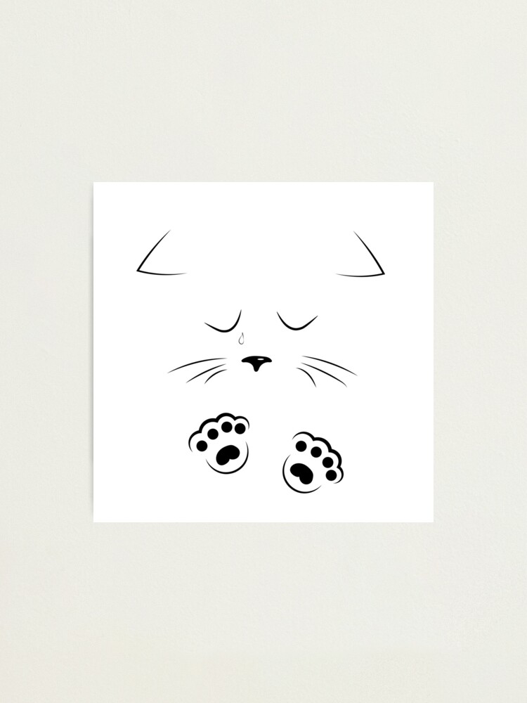"outline drawing sad cat face with paws" Photographic Print by Alexx60 ...