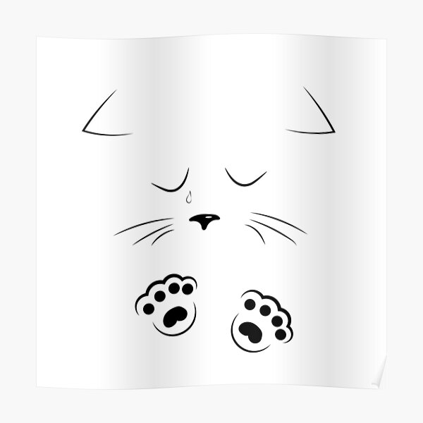 "outline drawing sad cat face with paws" Poster for Sale by Alexx60 ...