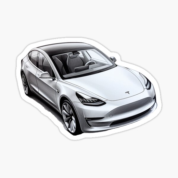 "Tesla Model 3 Line Art Drawing" Sticker for Sale by Garaffica | Redbubble