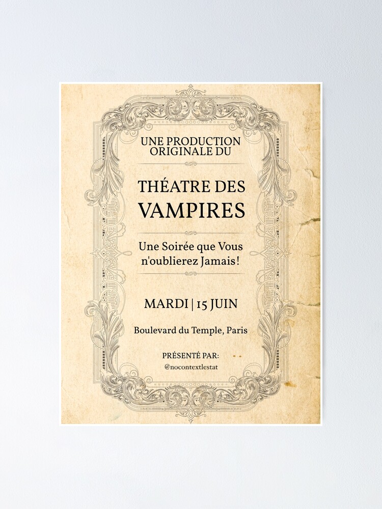"Théatre des Vampires Playbill 1" Poster for Sale by nocontextlestat ...
