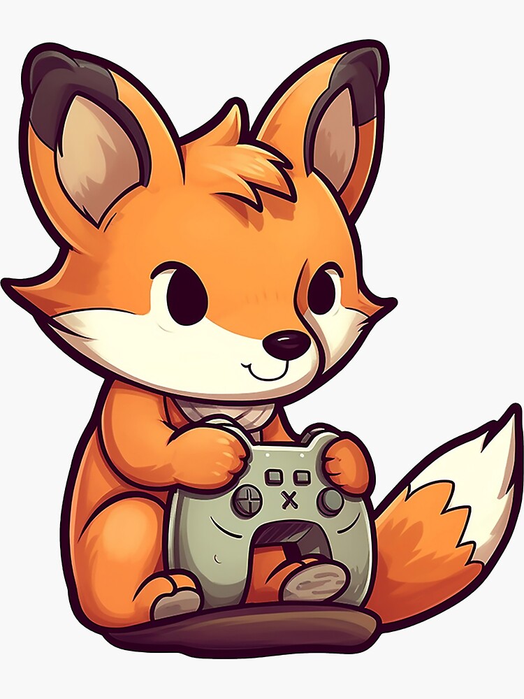 "Cute fox playing video game." Sticker for Sale by Pandacraftshop ...