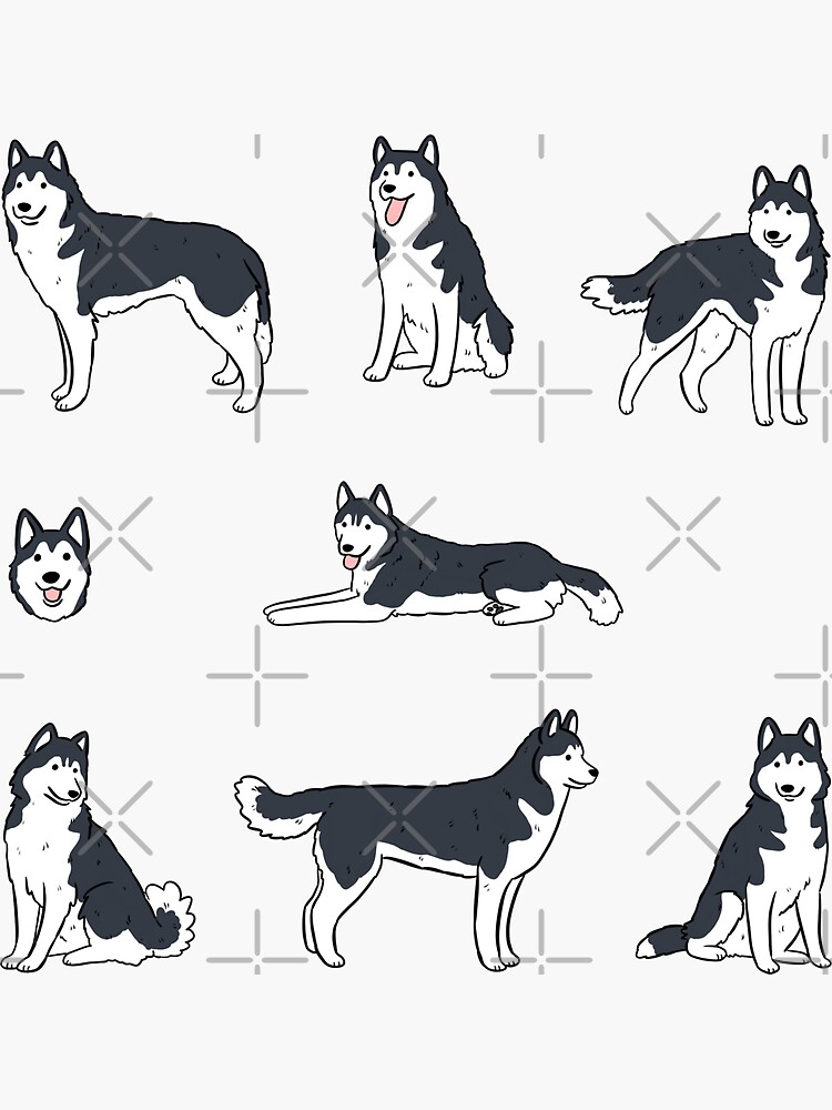 "Cute Siberian husky dog pack" Sticker for Sale by Yarafantasyart ...