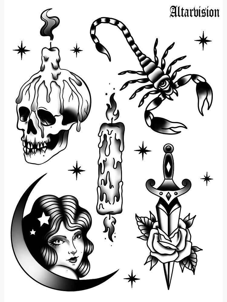 "Blackwork flash sheet " Art Board Print for Sale by AltarVision ...