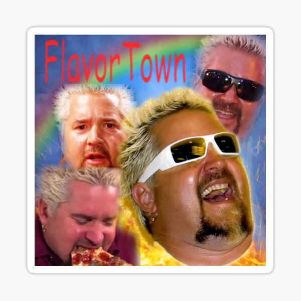 "Flavor Town - Guy Fieri" Sticker for Sale by FroggyGod | Redbubble