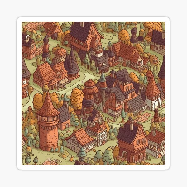 "Medieval Fantasy Isometric Town Map" Sticker for Sale by Darcey