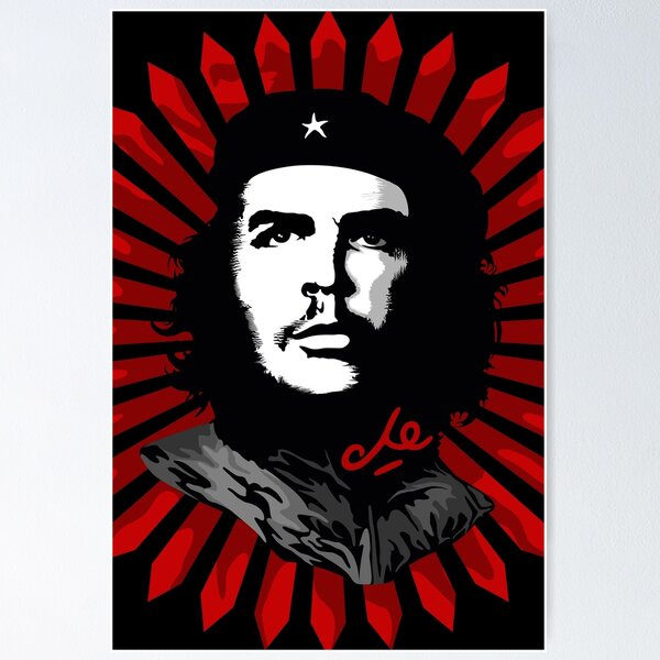 "El Che Iconic Portrait on Abstract red sun Background" Poster for Sale ...