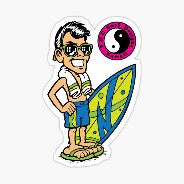 "T&C Hawaii Joe Cool Surf Guy Original 80's Surf Icon" Sticker for Sale ...