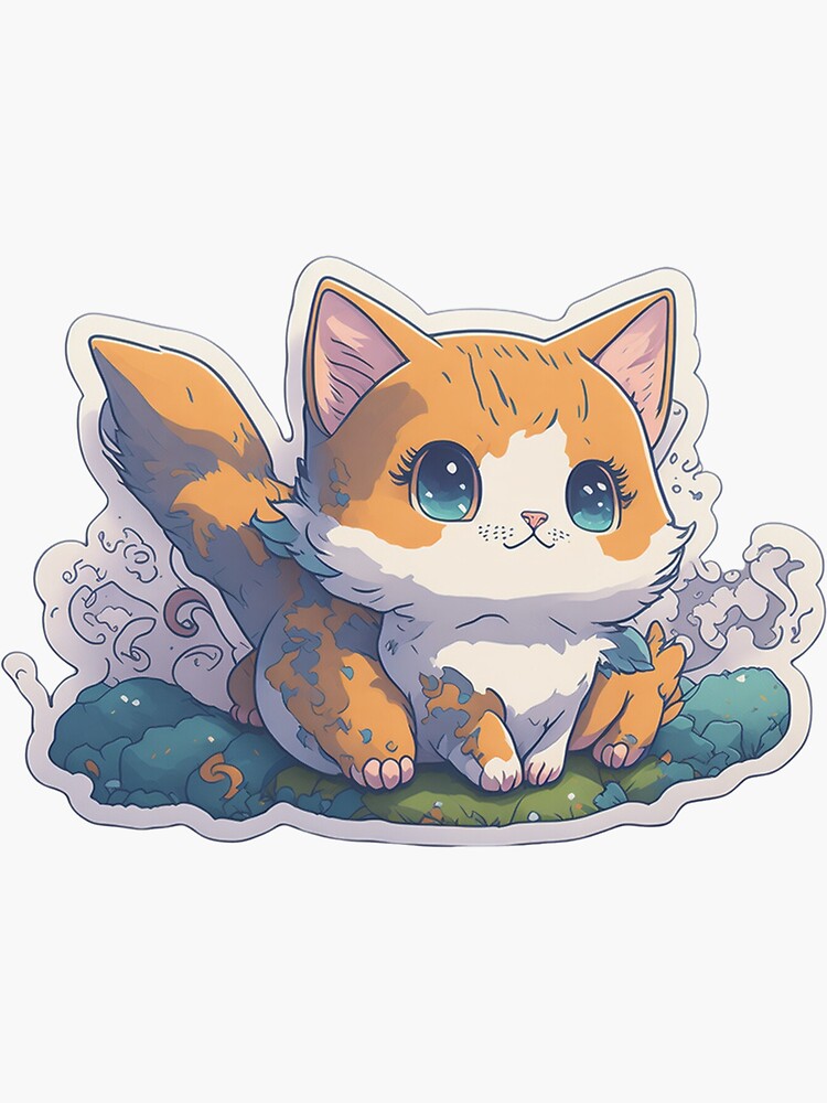 "Cute Adorable Digital Chibi Art Cat Miaw" Sticker for Sale by ...