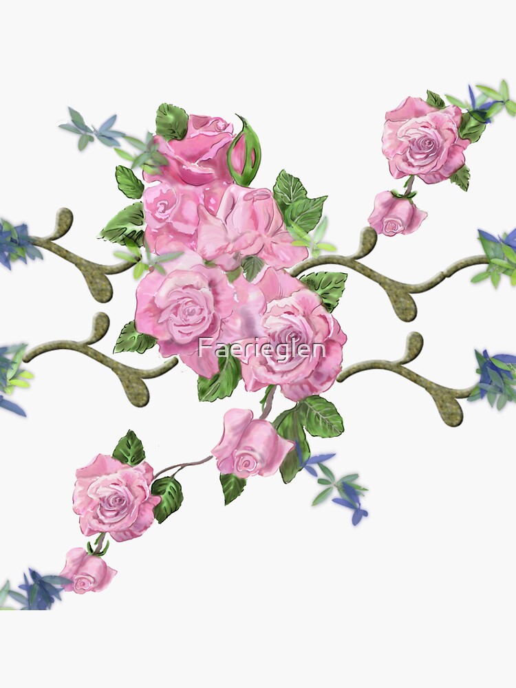 "Rococo roses, green background" Sticker for Sale by Faerieglen | Redbubble