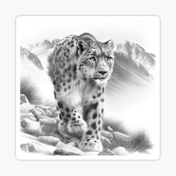 "Black and White Snow Leopard " Sticker for Sale by Pencil-Art | Redbubble