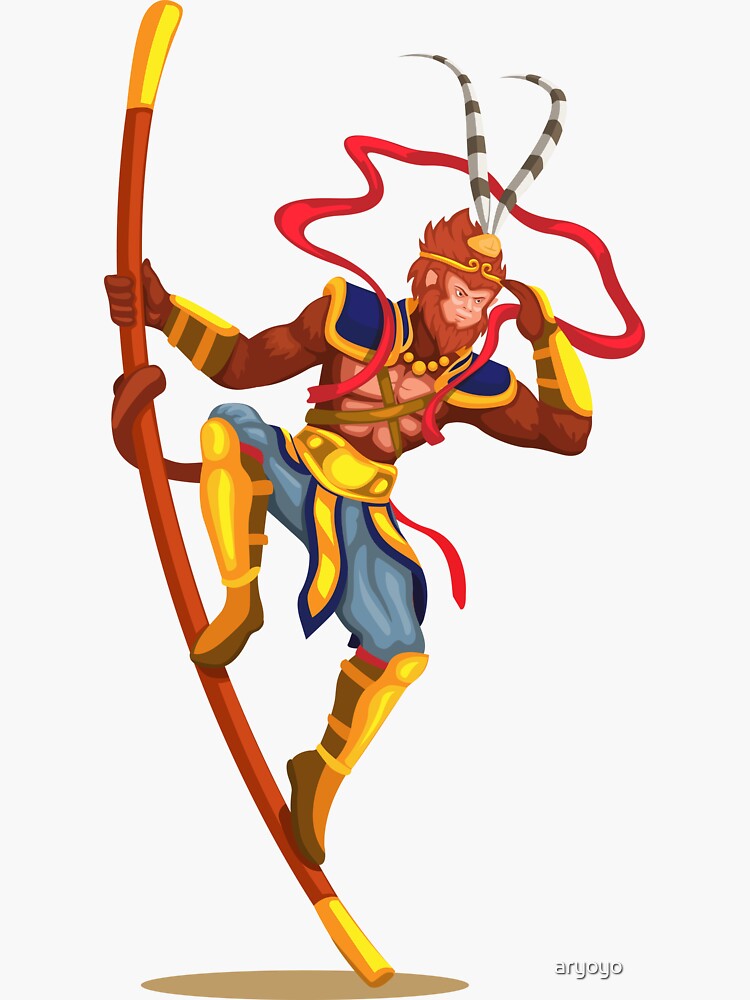"Monkey king aka sun wukong figure posing on stick rod" Sticker for ...