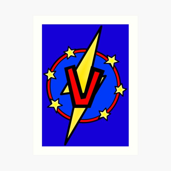 "Cute Little SuperHero Geek - Super Letter V" Art Print by ...