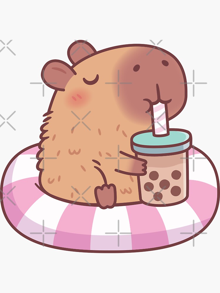 "Cute Capybara On Pool Float Drinking Bubble Tea " Sticker for Sale by rustydoodle | Redbubble