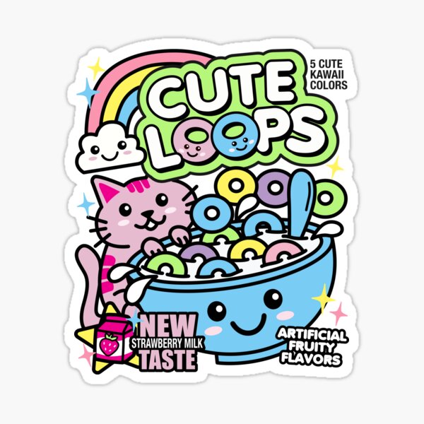 "Cute Loops Kawaii Cereal " Sticker for Sale by DetourShirts | Redbubble