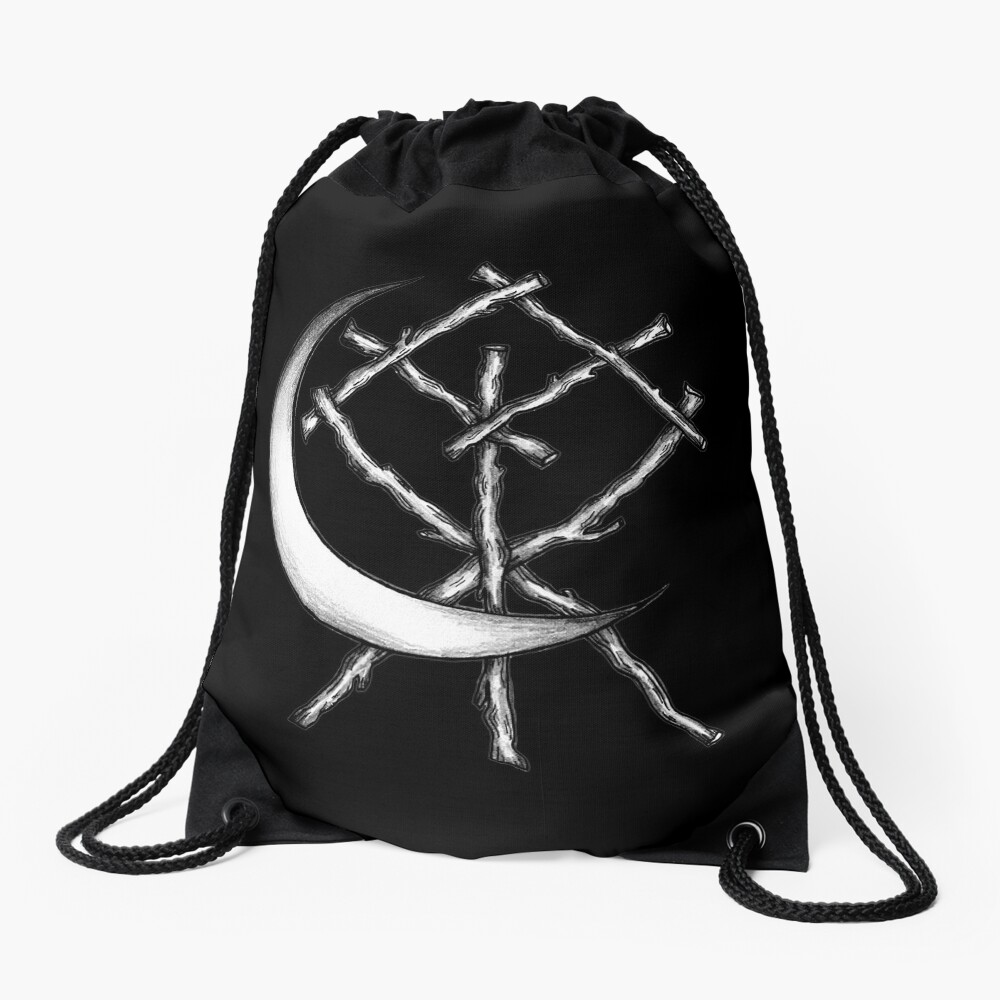 "Crescent Moon Rune Binding in Black" Drawstring Bag for Sale by ...