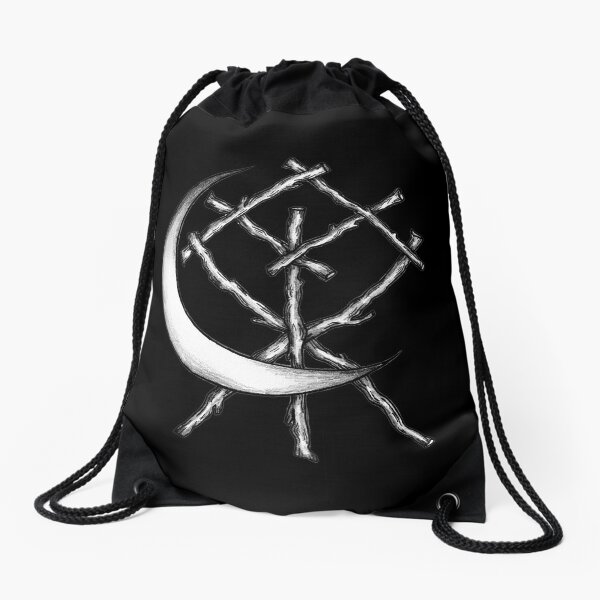 "Crescent Moon Rune Binding in Black" Drawstring Bag for Sale by ...