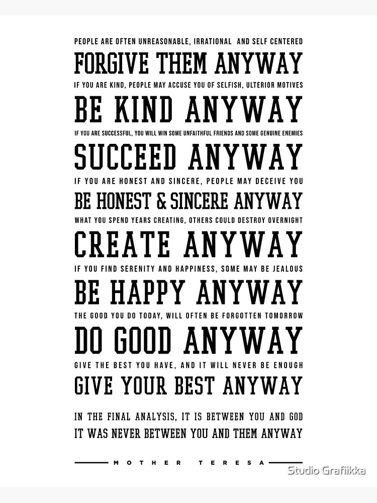 "Do It Anyway - Mother Teresa Poem - Literature - Typewriter Print 3" Greeting Card for Sale by ...