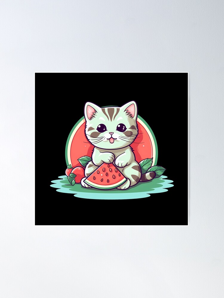 Cute Cat Eats Watermelon