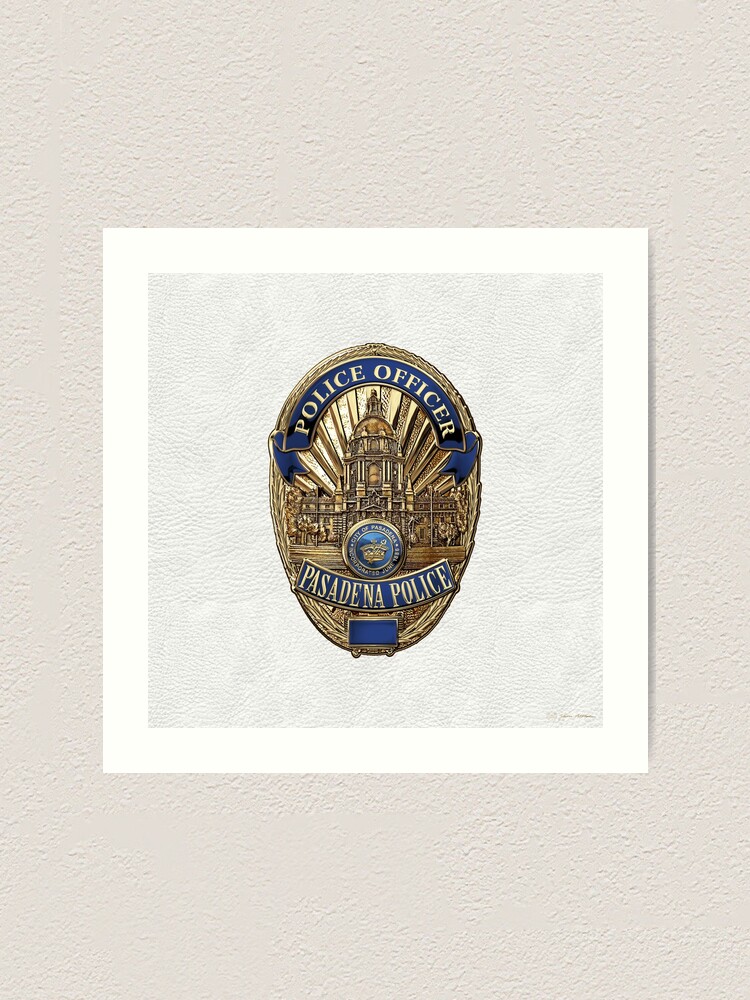 "Pasadena Police Department - PPD Officer Badge over White Leather" Art ...