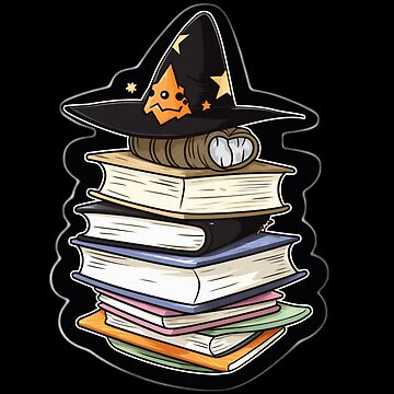 "Stack Of Books With Witches Hat | Spicy Books" Sticker for Sale by ...