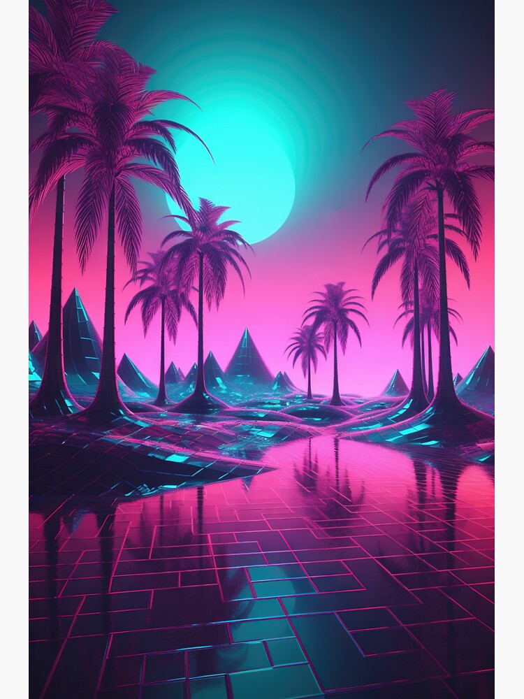 "Cosmic Dreamscape: A Surreal Synthwave Night" Sticker for Sale by ...
