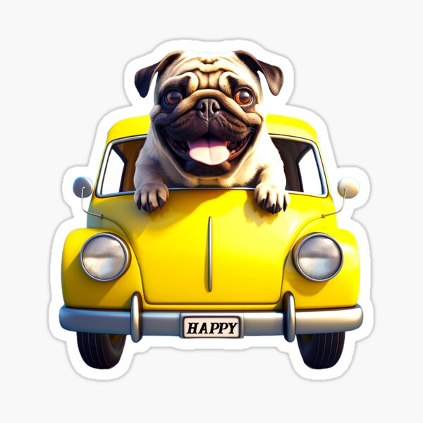 "Dog in a yellow car" Sticker for Sale by lylange | Redbubble
