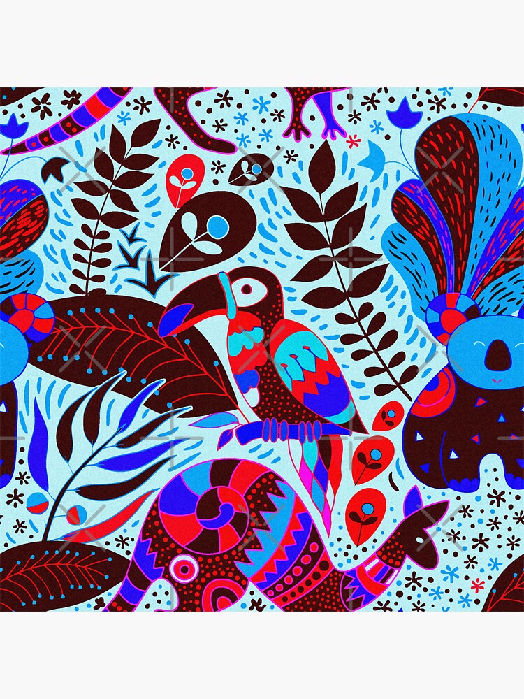 "Nature and Animal Theme Pattern with Parrot and Kangaroo" Sticker for ...