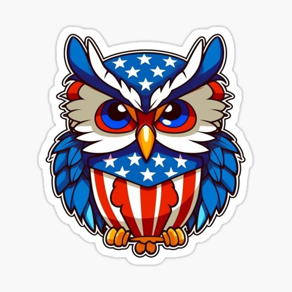 "Patriotic Owl, Red White and Blue, Colorful Owl, Kawaii Style Owl, USA ...