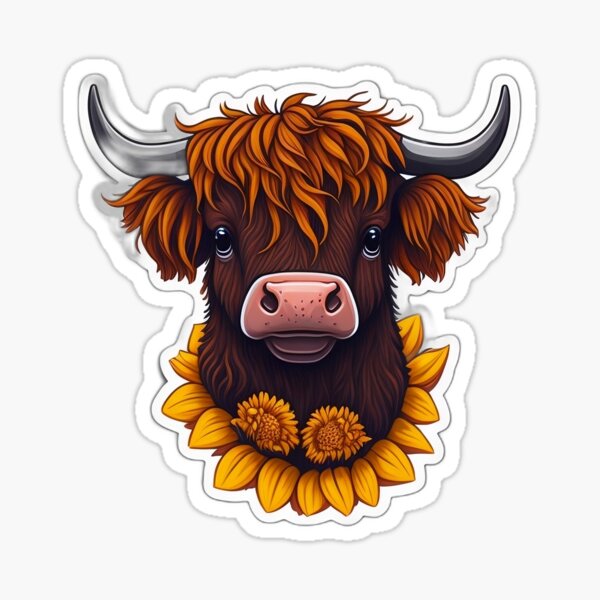 "Cute Highland Cow" Sticker for Sale by lesliecav96 | Redbubble