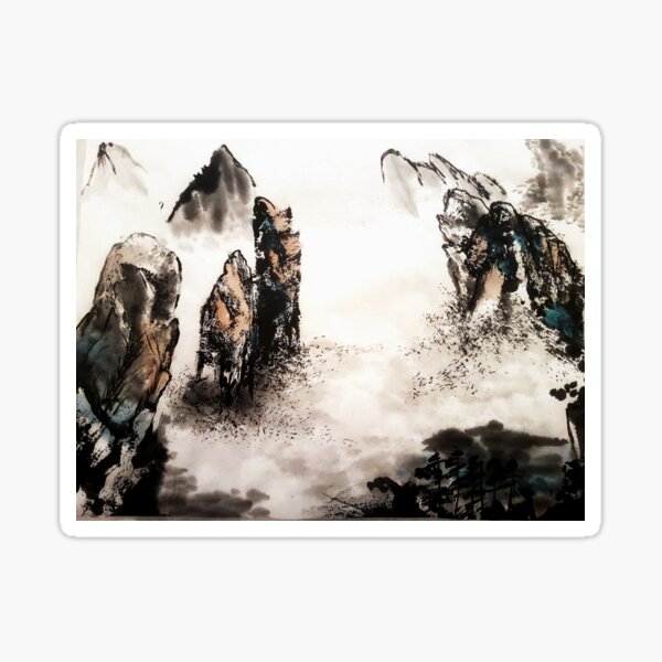 "Chinese mountain landscape design" Sticker by japaneseart | Redbubble