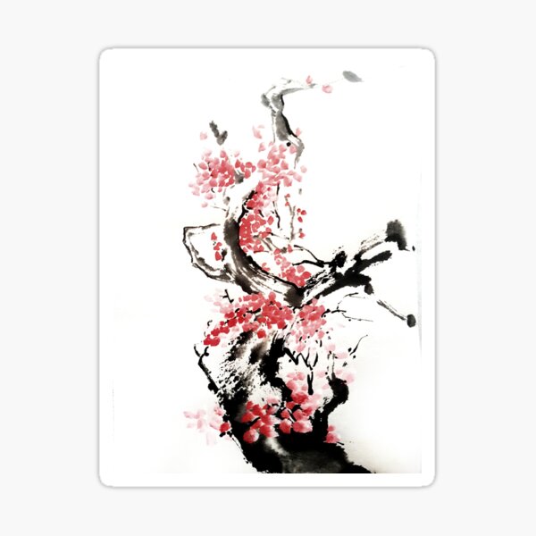 "Cherry blossom Japanese Ink Painting " Sticker for Sale by japaneseart ...