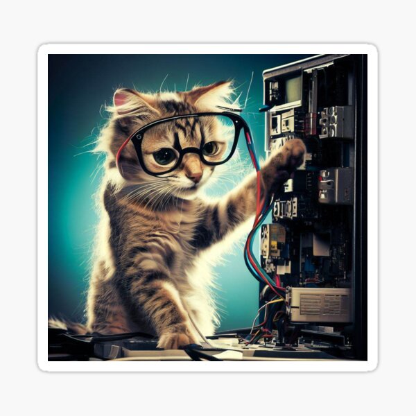 "Cat Fixing Computer" Sticker for Sale by TheHelpingCat | Redbubble