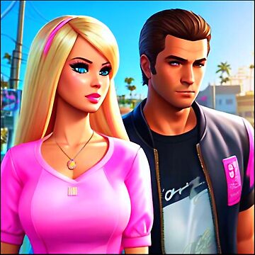 "Barbie _amp_ Ken GTA V Loading Screen Style (AI Art) Long " Sticker ...