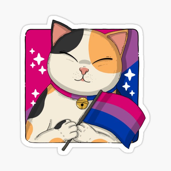 "Cute Calico Cat Holding Bisexual Pride Flag" Sticker for Sale by ...