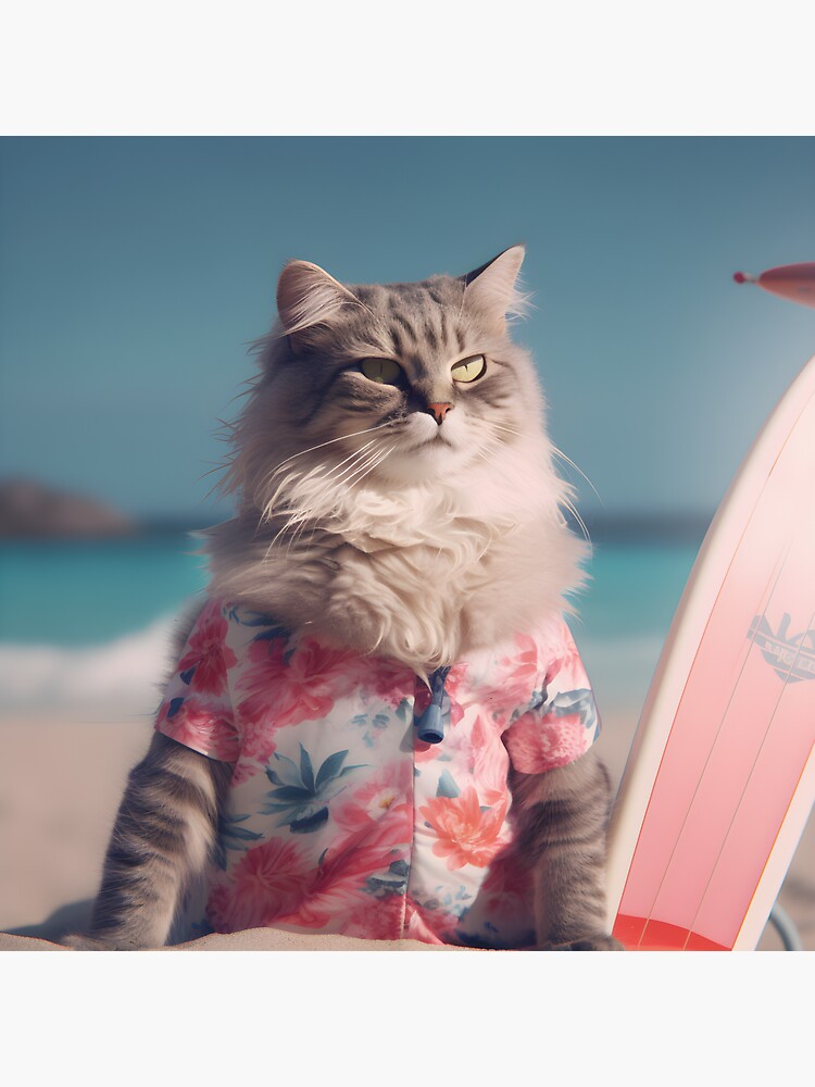 "Cool surfer cat on the beach" Sticker by Pixel-wise | Redbubble