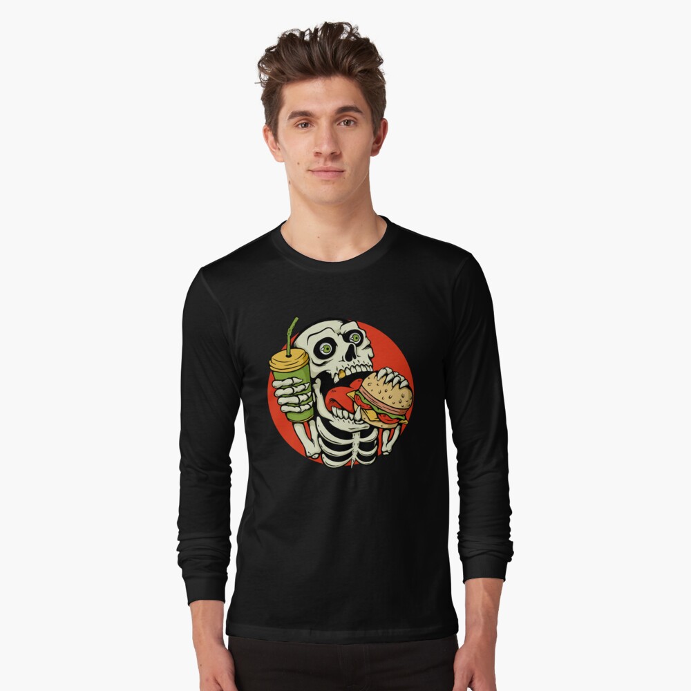 "Skull Eating Burger Illustration Cartoon" Sticker for Sale by ...